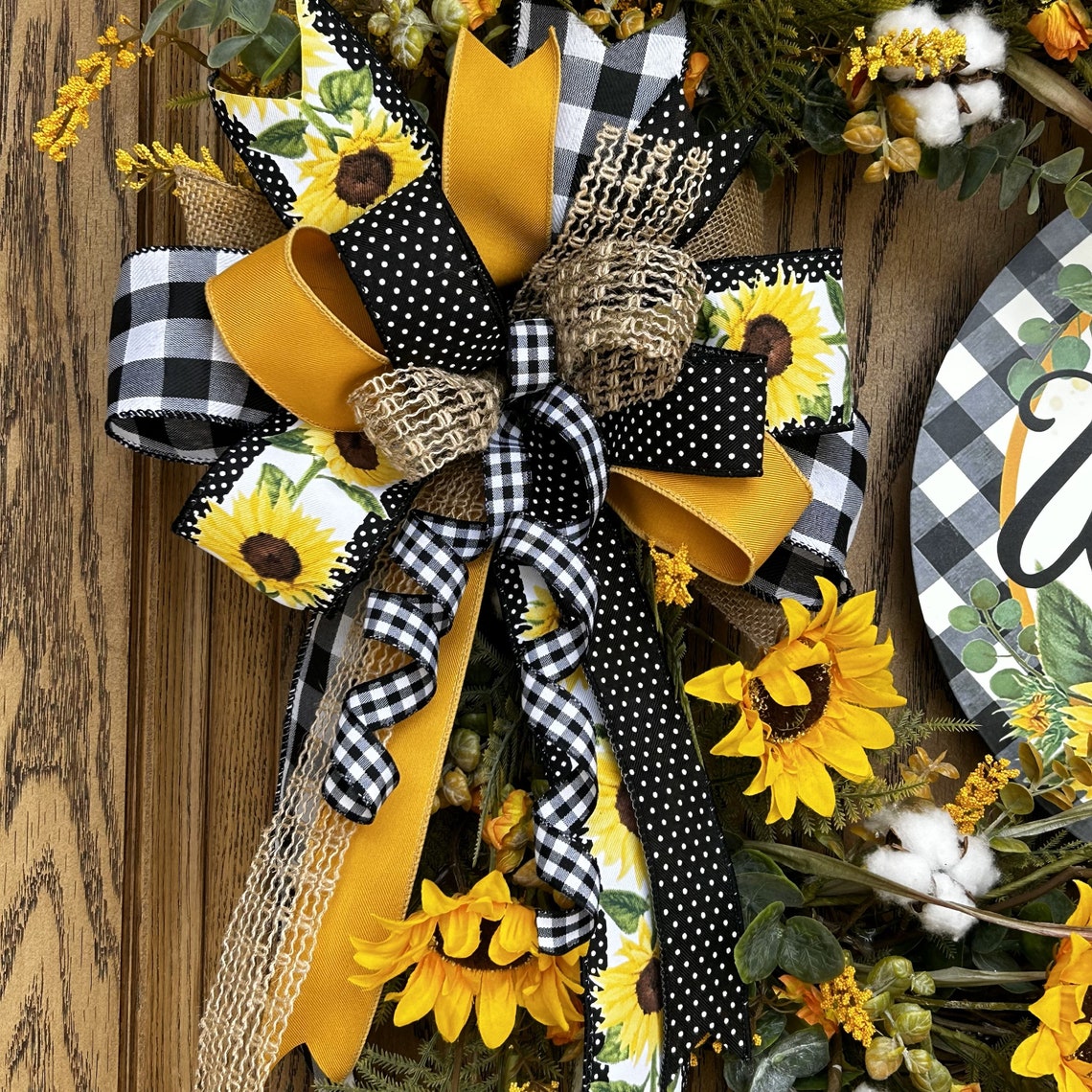 Modern Farmhouse Buffalo Sunflower Wreath, Buffalo Plaid Sunflower ...