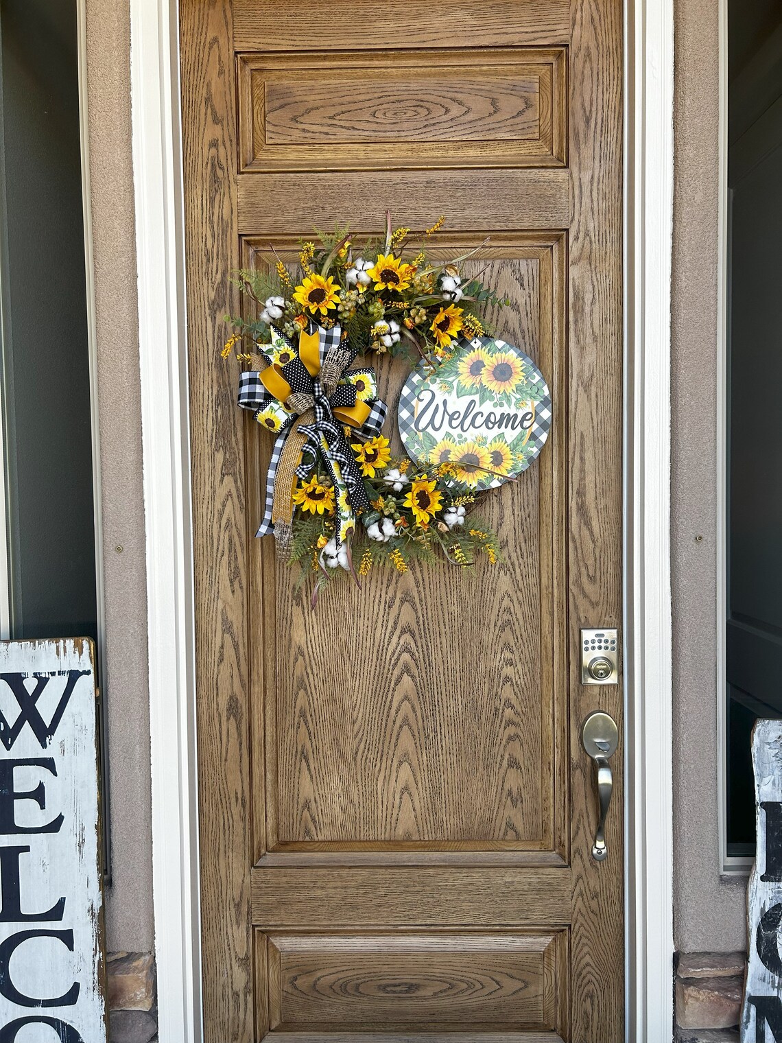 Modern Farmhouse Buffalo Sunflower Wreath, Buffalo Plaid Sunflower ...
