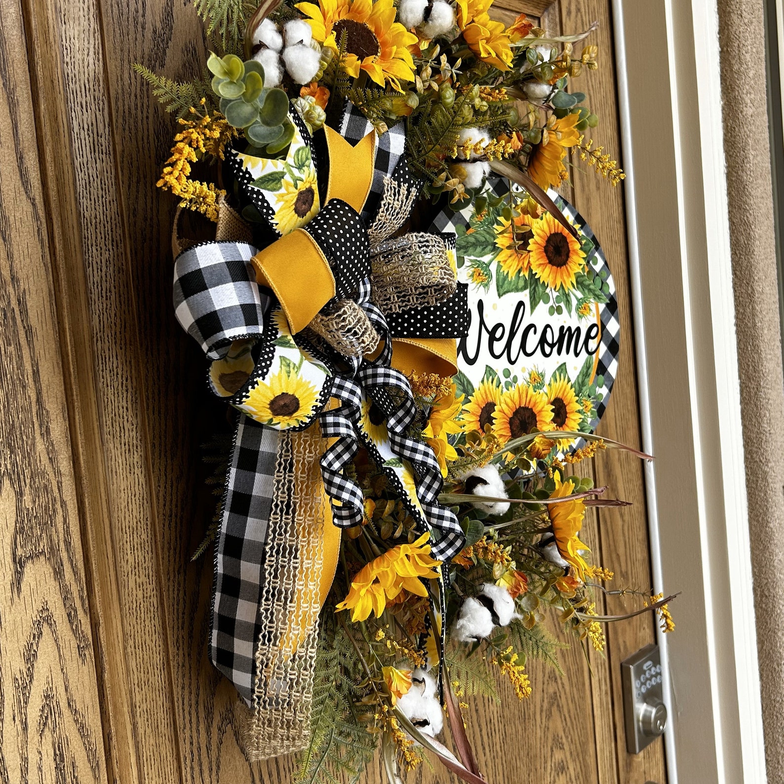Modern Farmhouse Buffalo Sunflower Wreath, Buffalo Plaid Sunflower ...