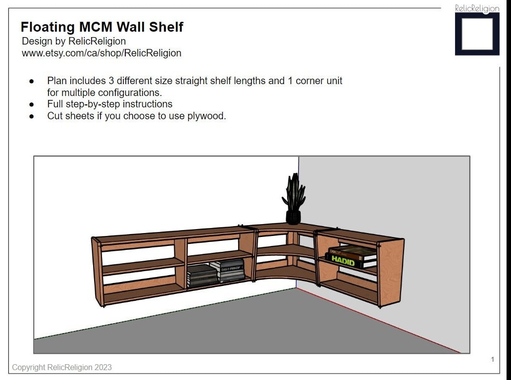 Midcentury Style Floating Shelf Woodworking Plans DIY - Etsy