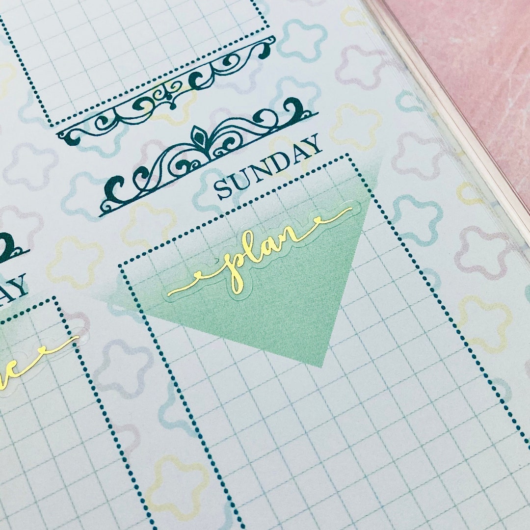 Plan Foil Planner Script Stickers Tiny Heart Foiled Font Functional ...