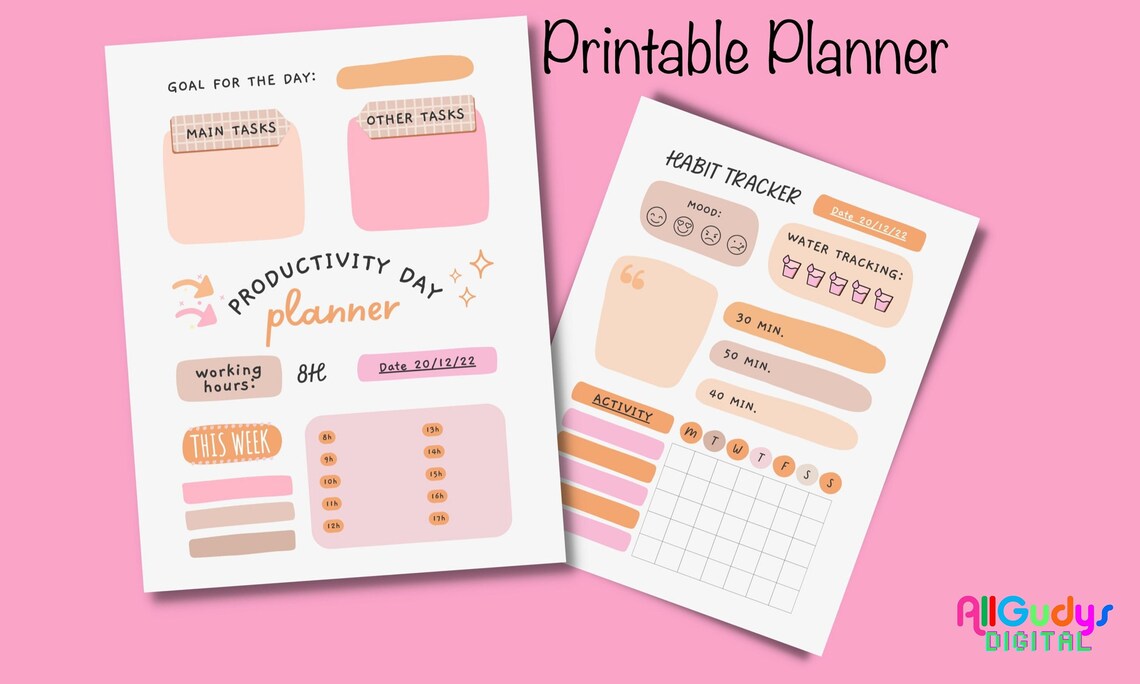 Printable Productive Planner and Habit Tracker, Water Tracker, Goal ...