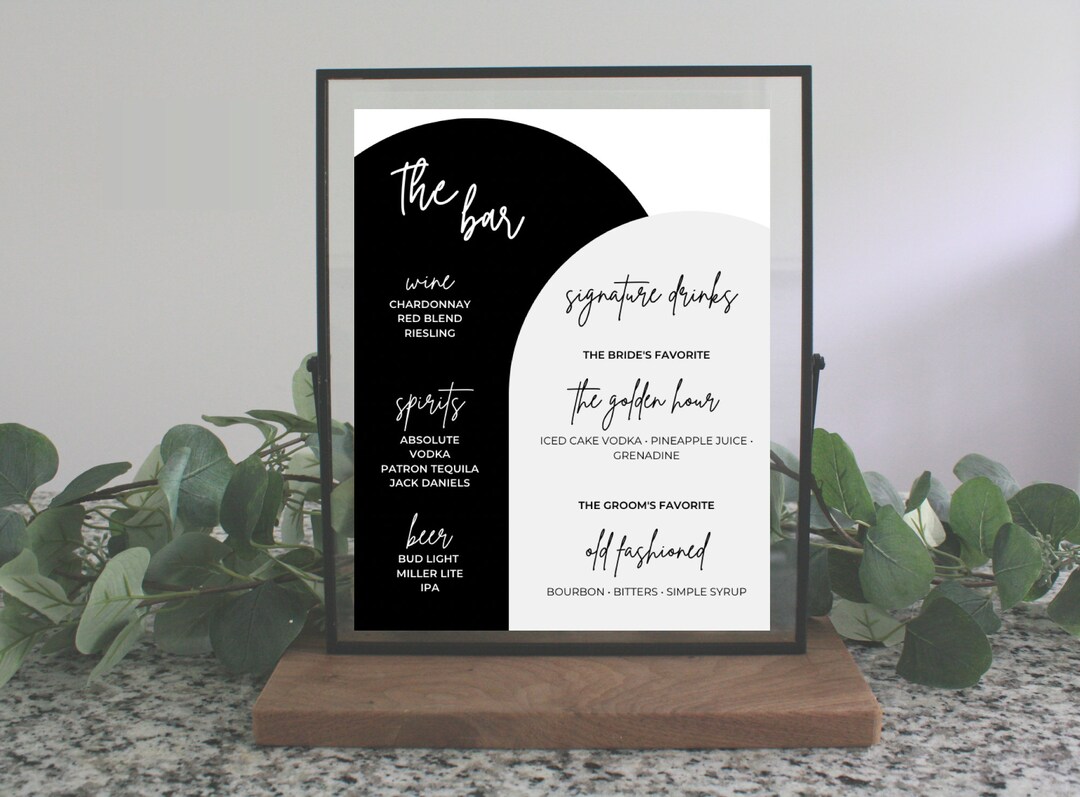 Modern Arch Bar Menu Sign Template Wedding Bar Menu - Etsy