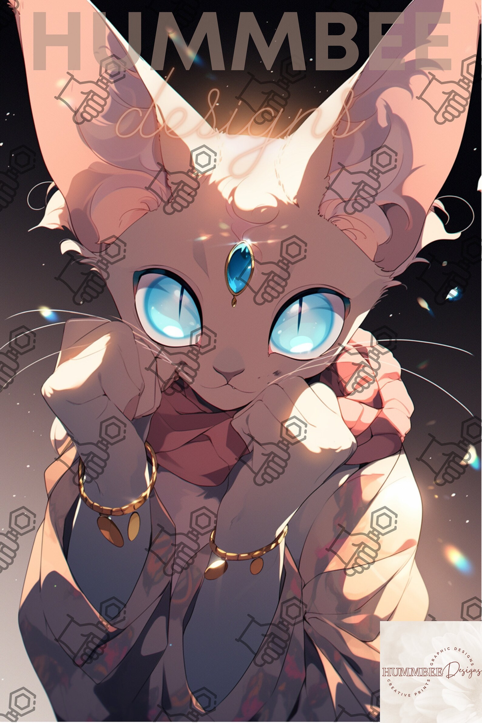 Sphynx Cat Art Print, Anime Art Styles, Digital Download, Digital Art ...