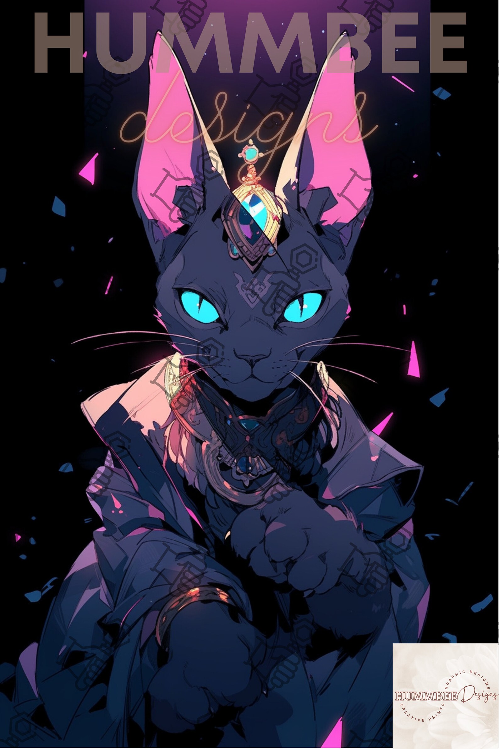 Sphynx Cat Art Print, Anime Art Styles, Digital Download, Digital Art ...