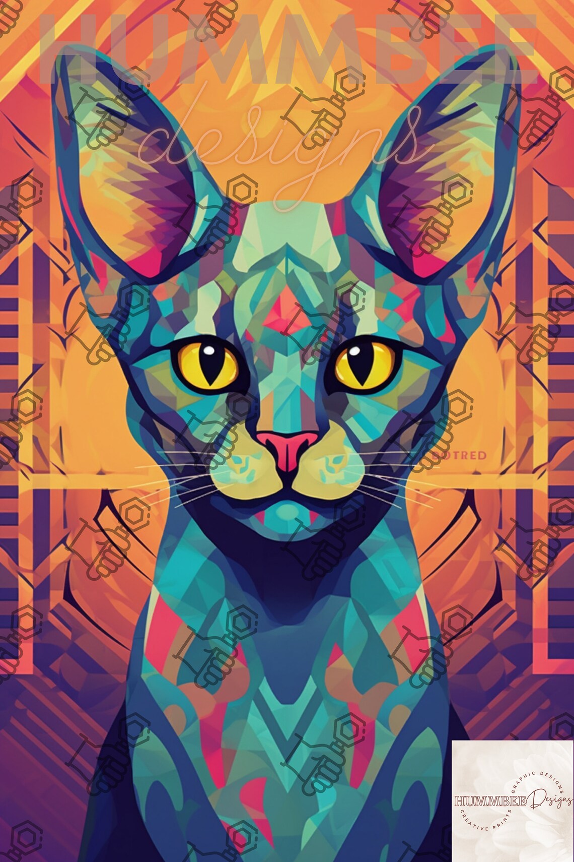 Sphynx Cat Art Print Vibrant Retro Geometric Art Style - Etsy