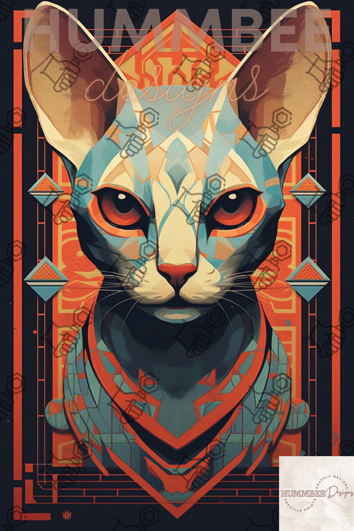 Sphynx Cat Art Print, Geometric Art Styles, Digital Download, Digital ...