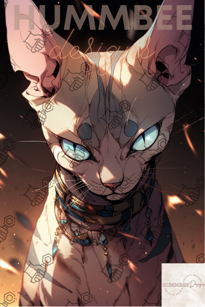 Sphynx Cat Art Print, Anime Art Styles, Digital Download, Digital Art ...