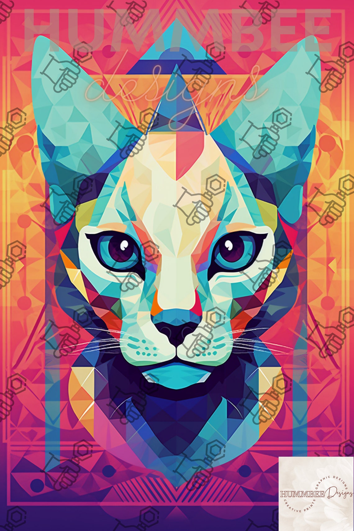 Sphynx Cat Art Print Vibrant Retro Geometric Art Style - Etsy