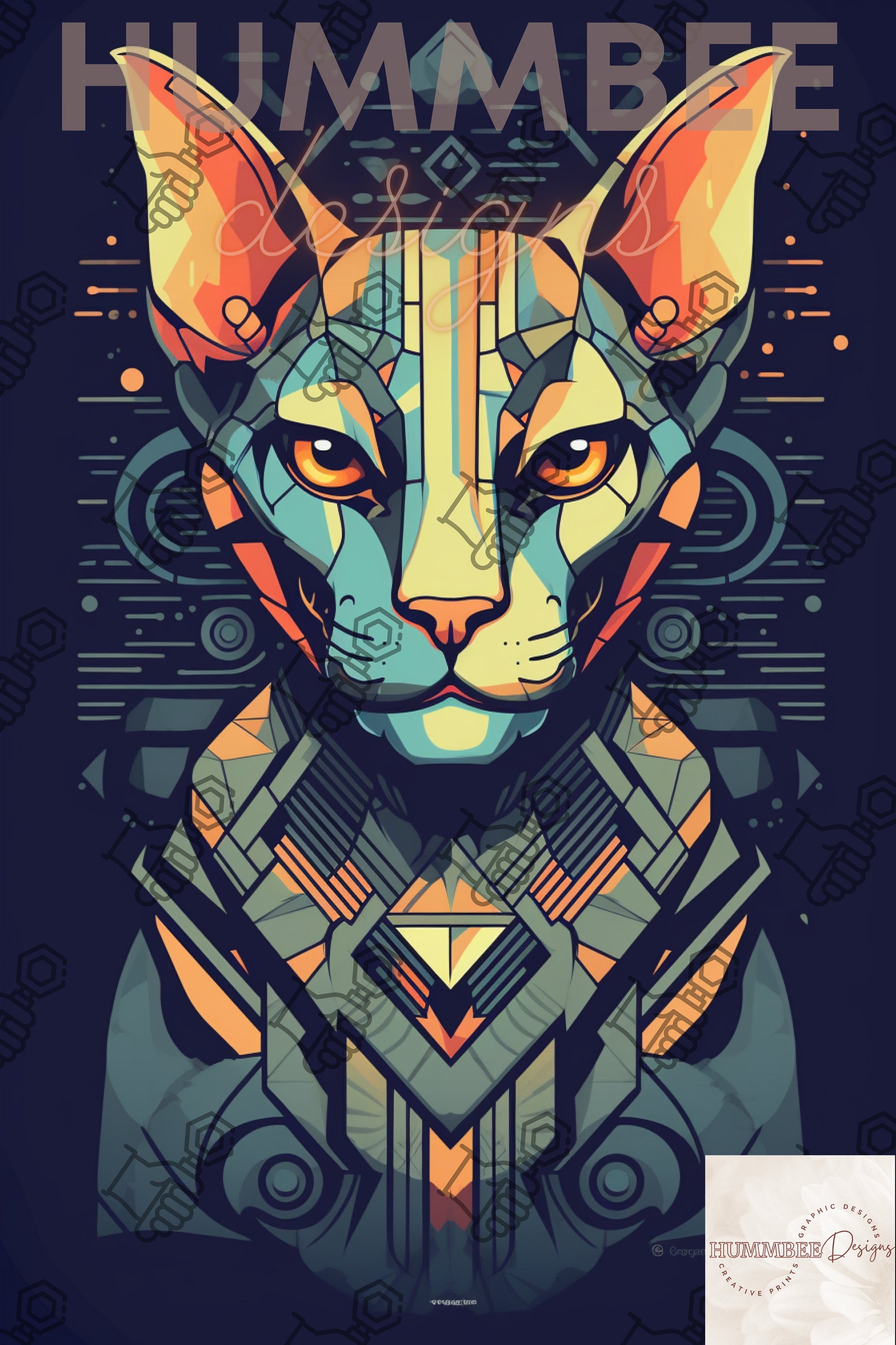 Sphynx Cat Art Print, Geometric Art Styles, Digital Download, Digital ...