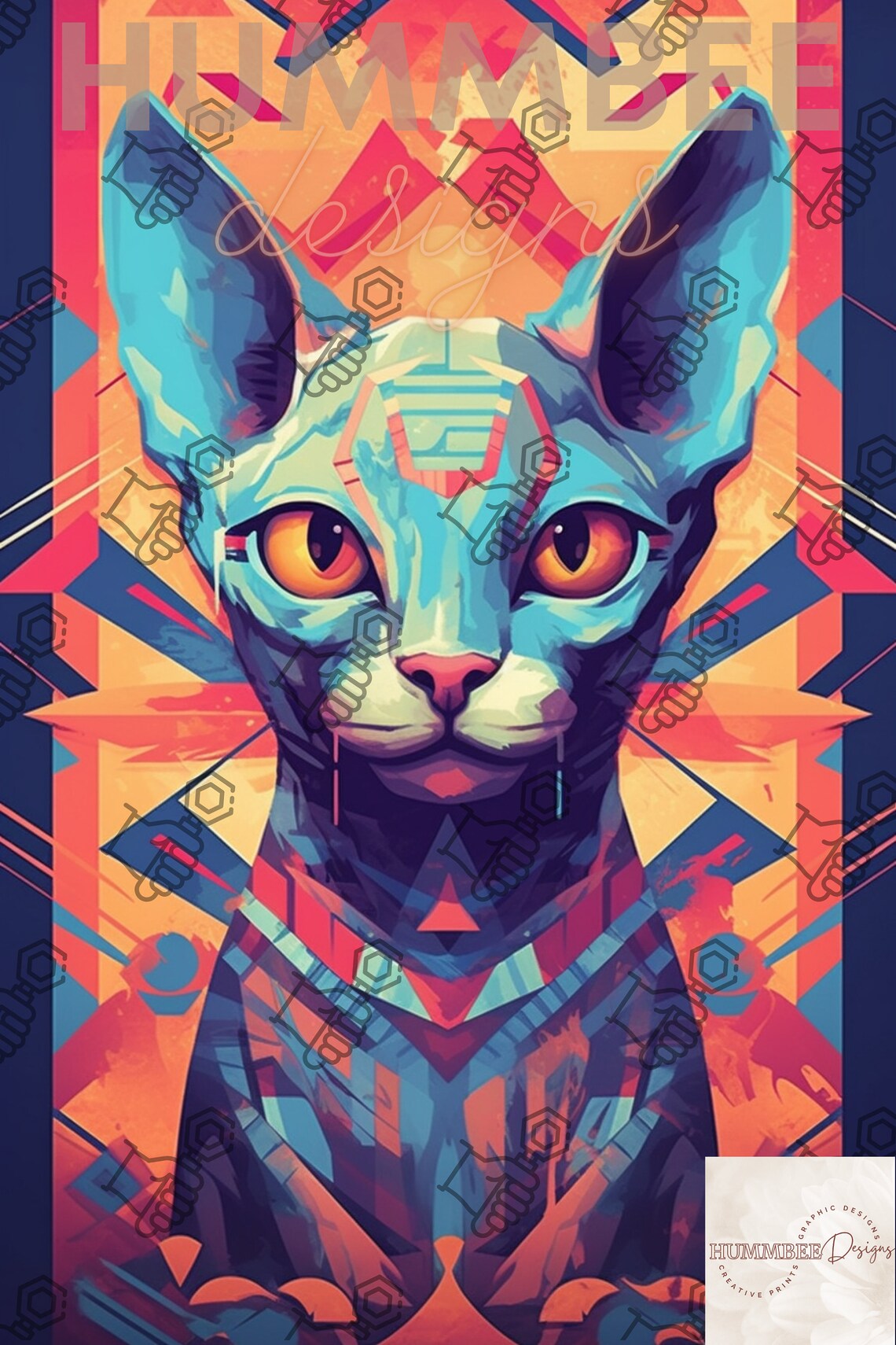 Sphynx Cat Art Print, Custom Art Styles, Digital Download, Digital Art ...