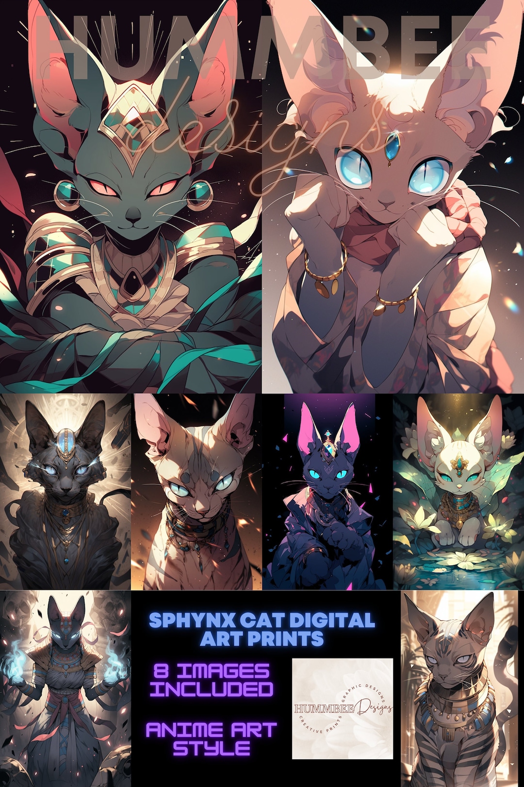 Sphynx Cat Art Print, Anime Art Styles, Digital Download, Digital Art ...