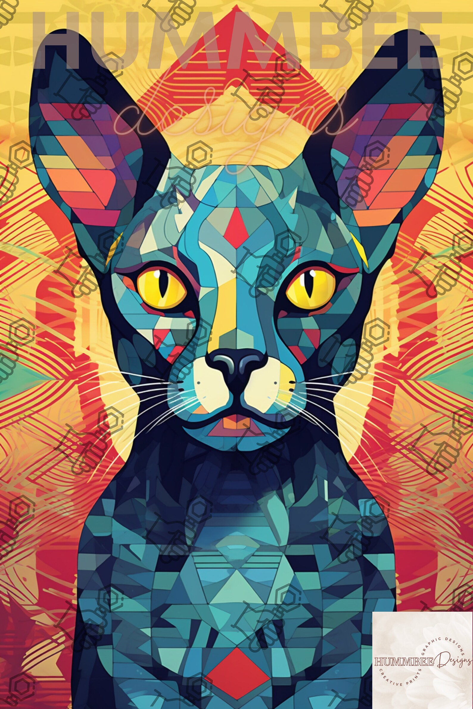 Sphynx Cat Art Print Vibrant Retro Geometric Art Style - Etsy