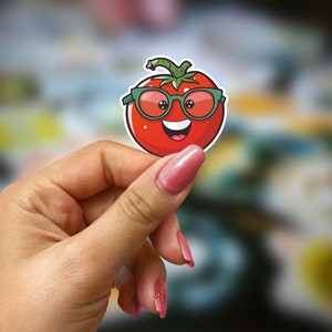 Tomato Sticker Cute Food Sticker Cartoon Veggie Veggie Glasses vinyl ...