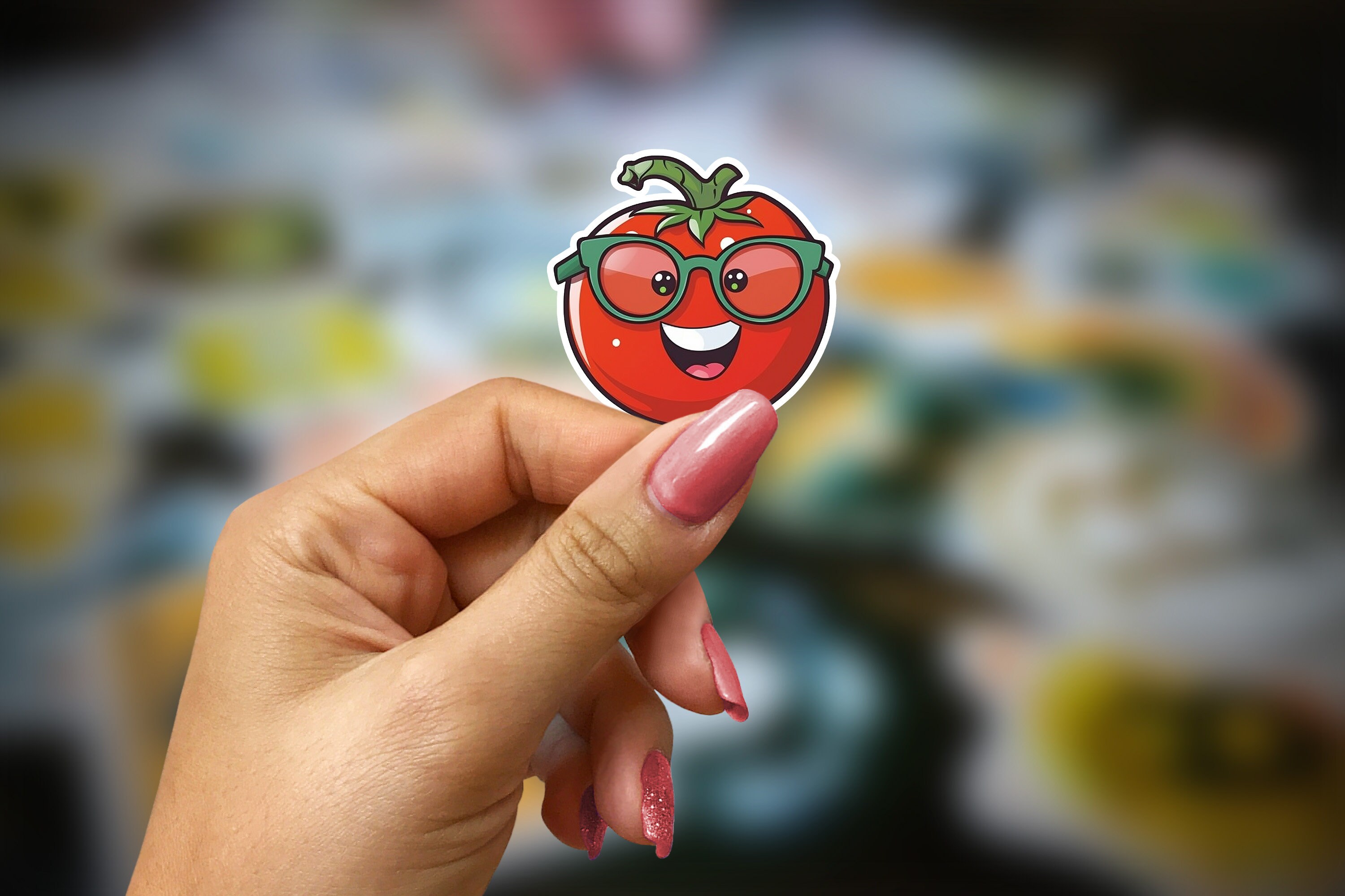 Tomato Sticker Cute Food Sticker Cartoon Veggie Veggie Glasses vinyl ...