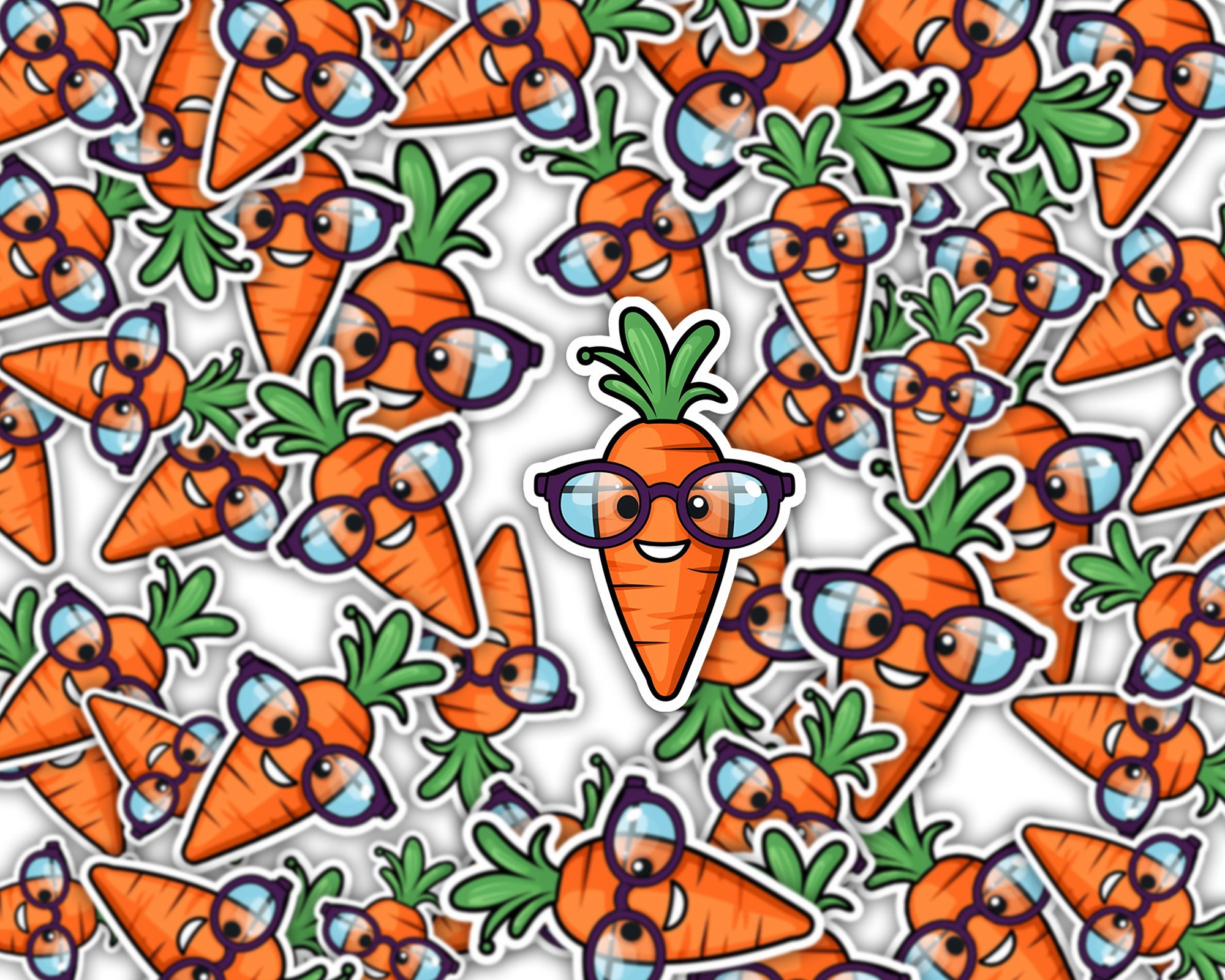 Carrot Sticker Cute Food Sticker Cartoon Veggie Veggie Glasses Vinyl ...