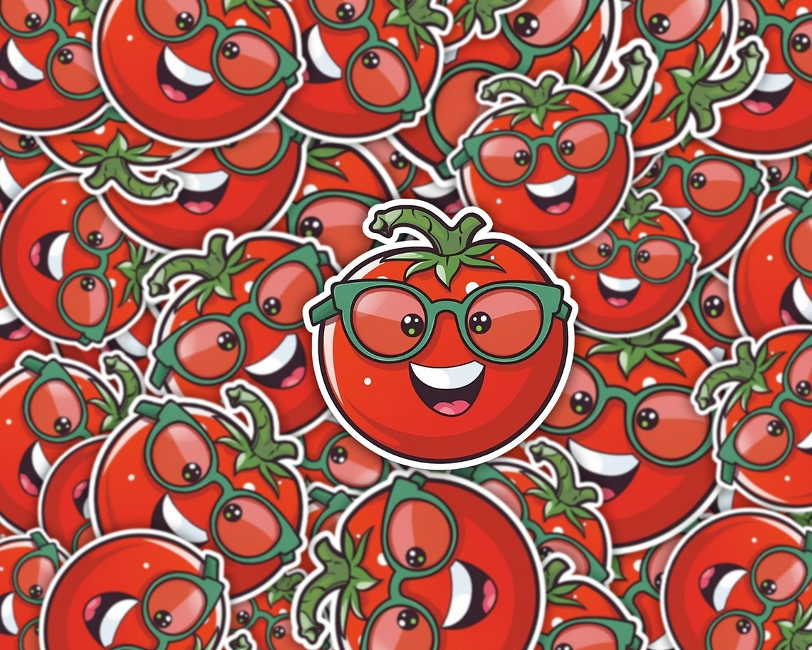 Tomato Sticker Cute Food Sticker Cartoon Veggie Veggie Glasses vinyl ...