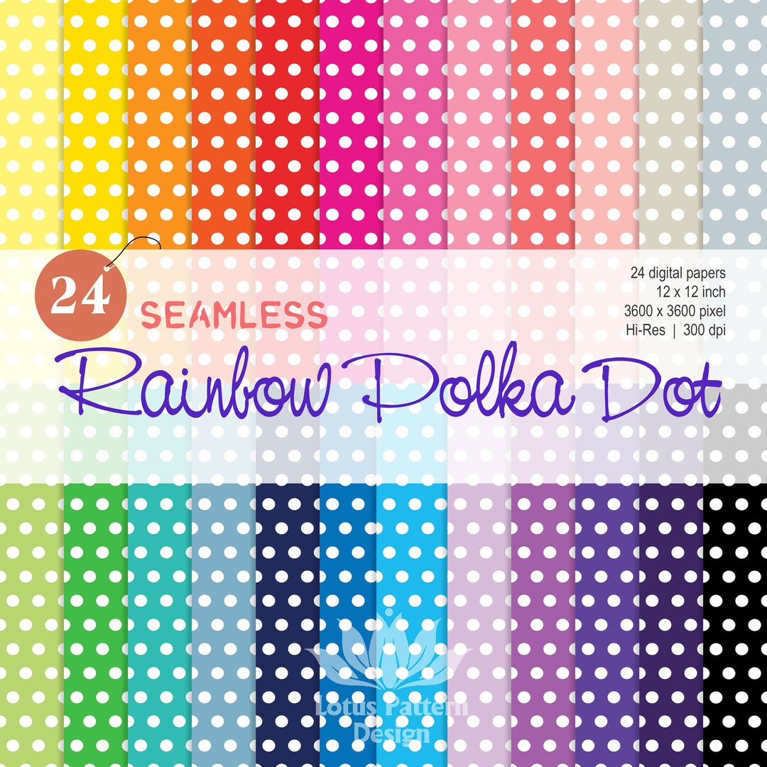 Colorful Polka Dots, Rainbow Colors Digital Paper, Dotted Printable ...
