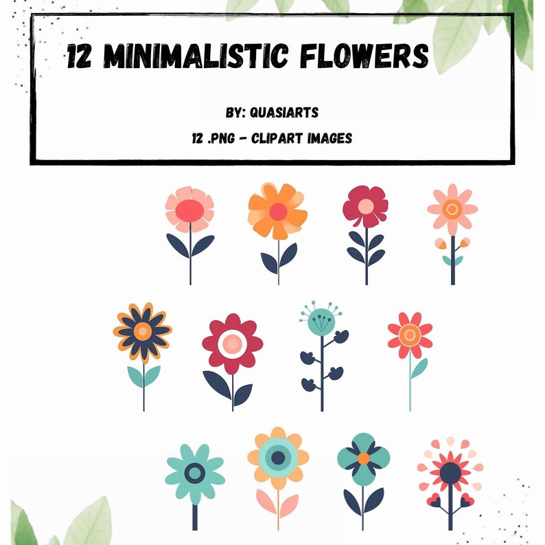 12 Minimalistic Flowers Clipart Set Digital Download PNG - Etsy