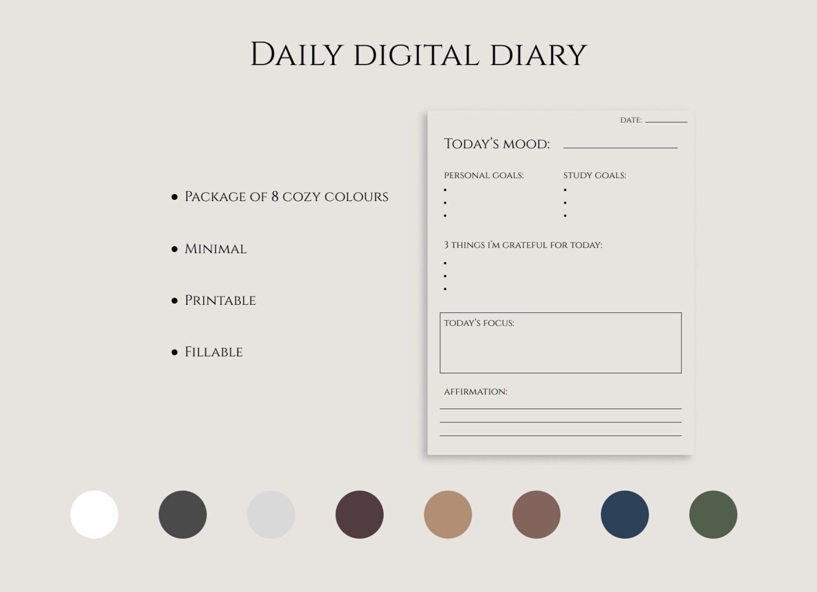 Digital Daily Diary Template Printable Fillable Productivity Focus ...