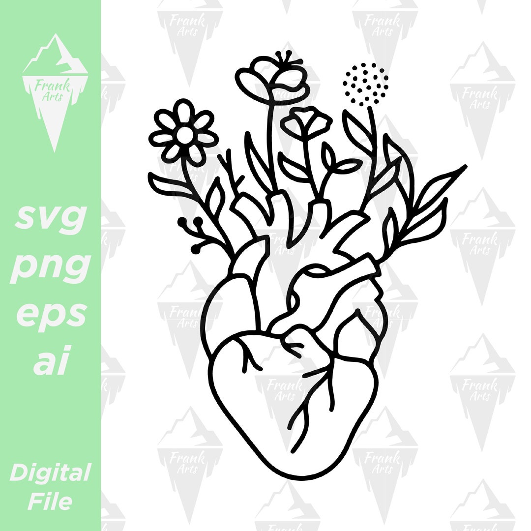 Heart Line Art Flowers Digital Download SVG PNG EPS Cut File, Clip Art ...
