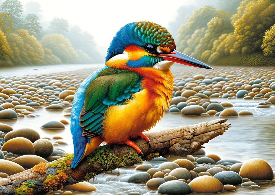 Puzzle pebble Perch Kingfisher's Colorful Contemplation Adult Puzzle ...