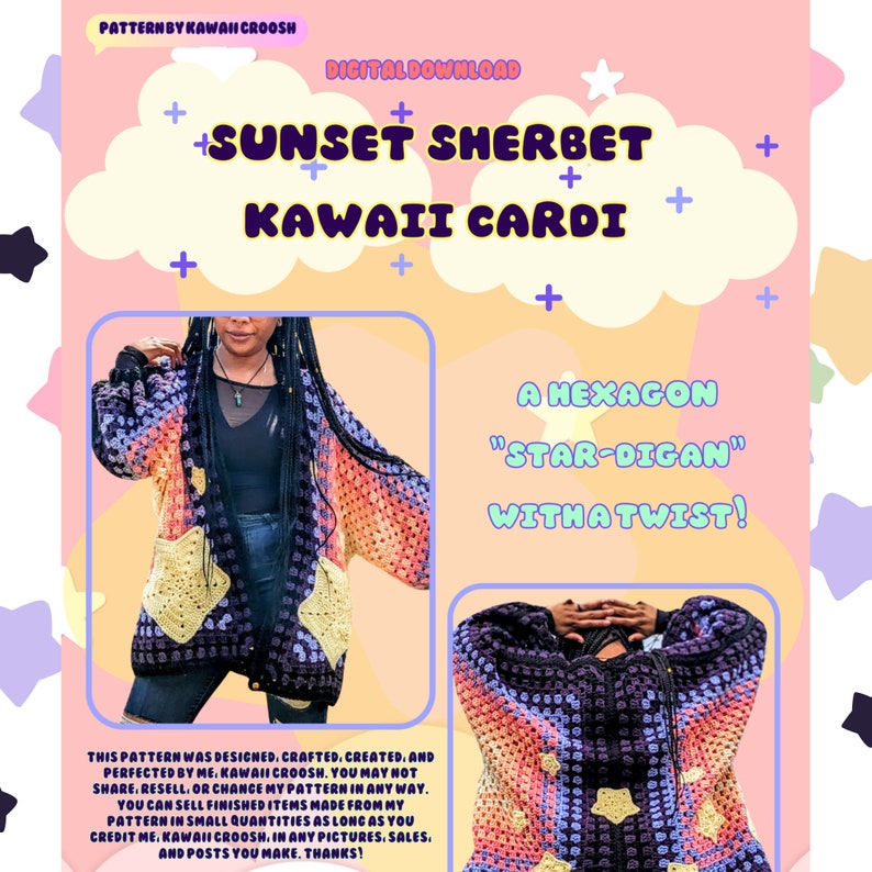 Sunset Sherbet Kawaii Cardi Crochet Cardigan Pattern Hexagon - Etsy