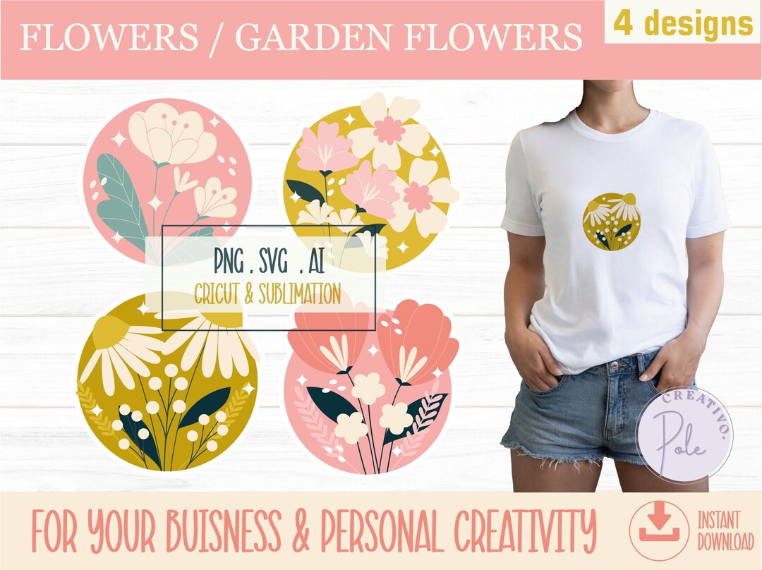 Printable Floral Sticker Png, SVG Cricut and Floral Sublimation, PNG ...