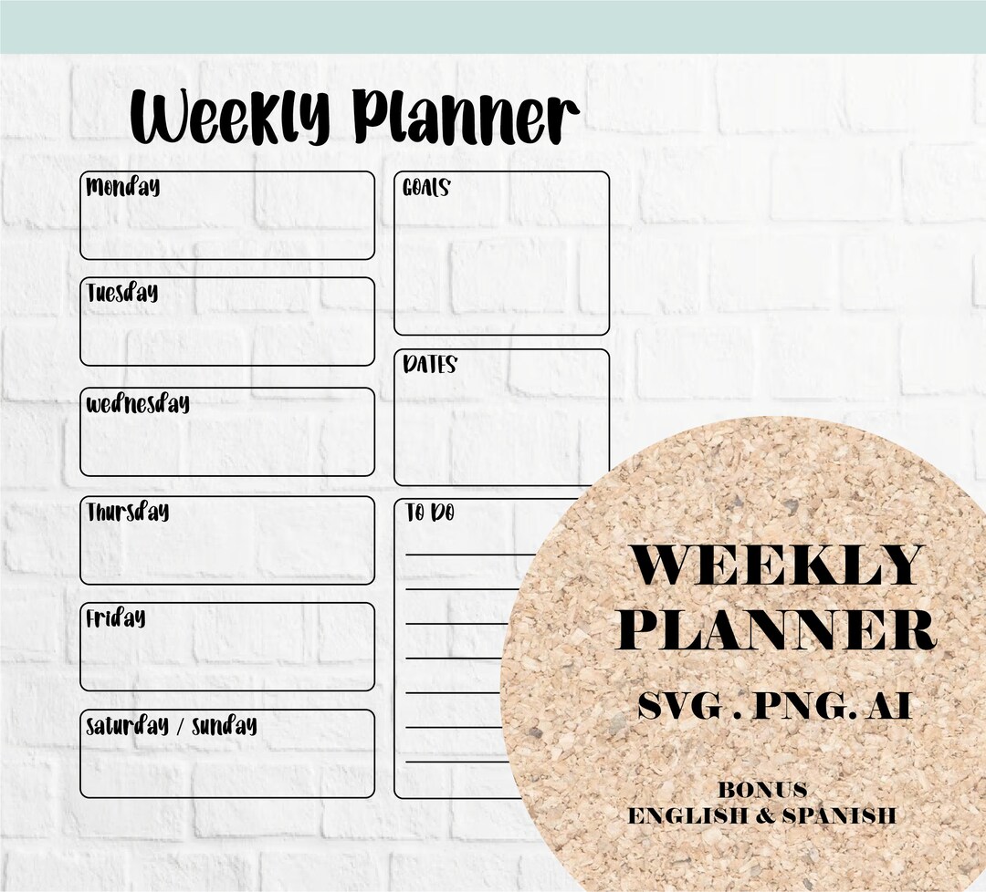 Weekly Planner Weekly Plan SVG Printable Printable Personal Planner Cut ...