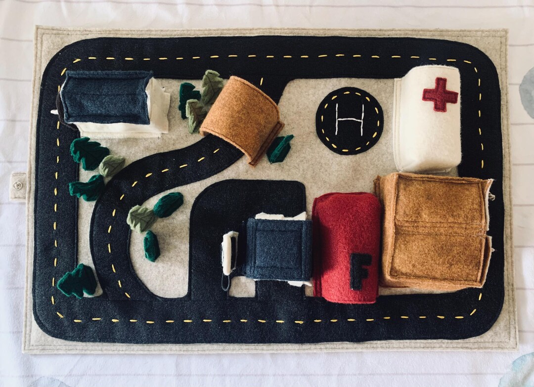 Felt Car Mat, Handmade Road Playmat, Foldable Travel Toy, Felt Car ...