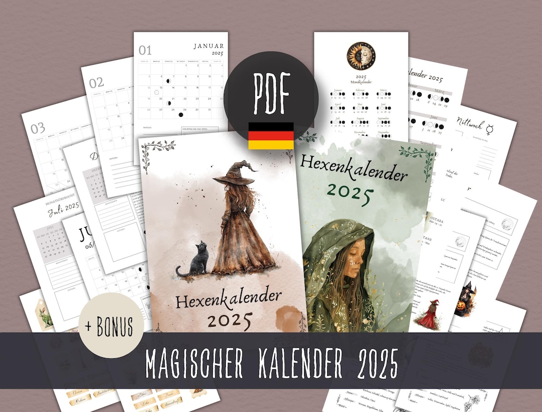 Witch Calendar 2025, Lunar Calendar With Moon Phases to Print, Magical ...