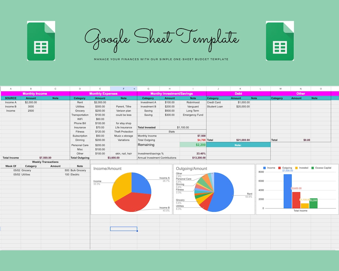 Google Sheet Budget Tracker | Simple Budget Template | Monthly Budget ...