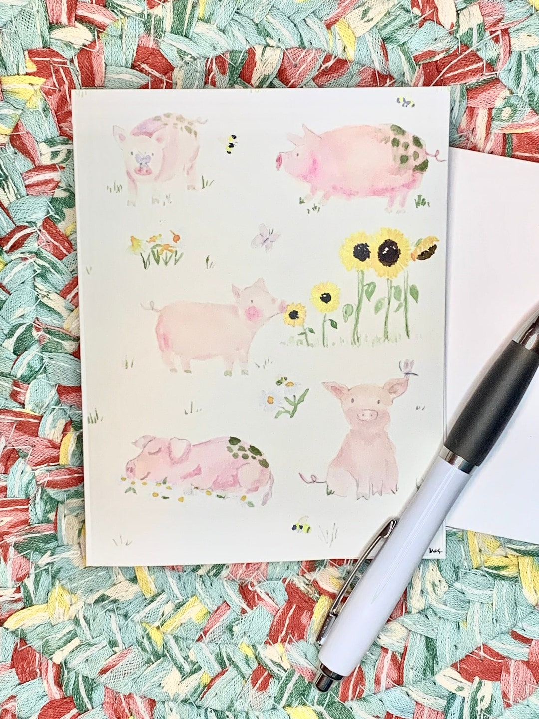 Set of 4 Happy Farm Pigs Blank Note Cards - Etsy