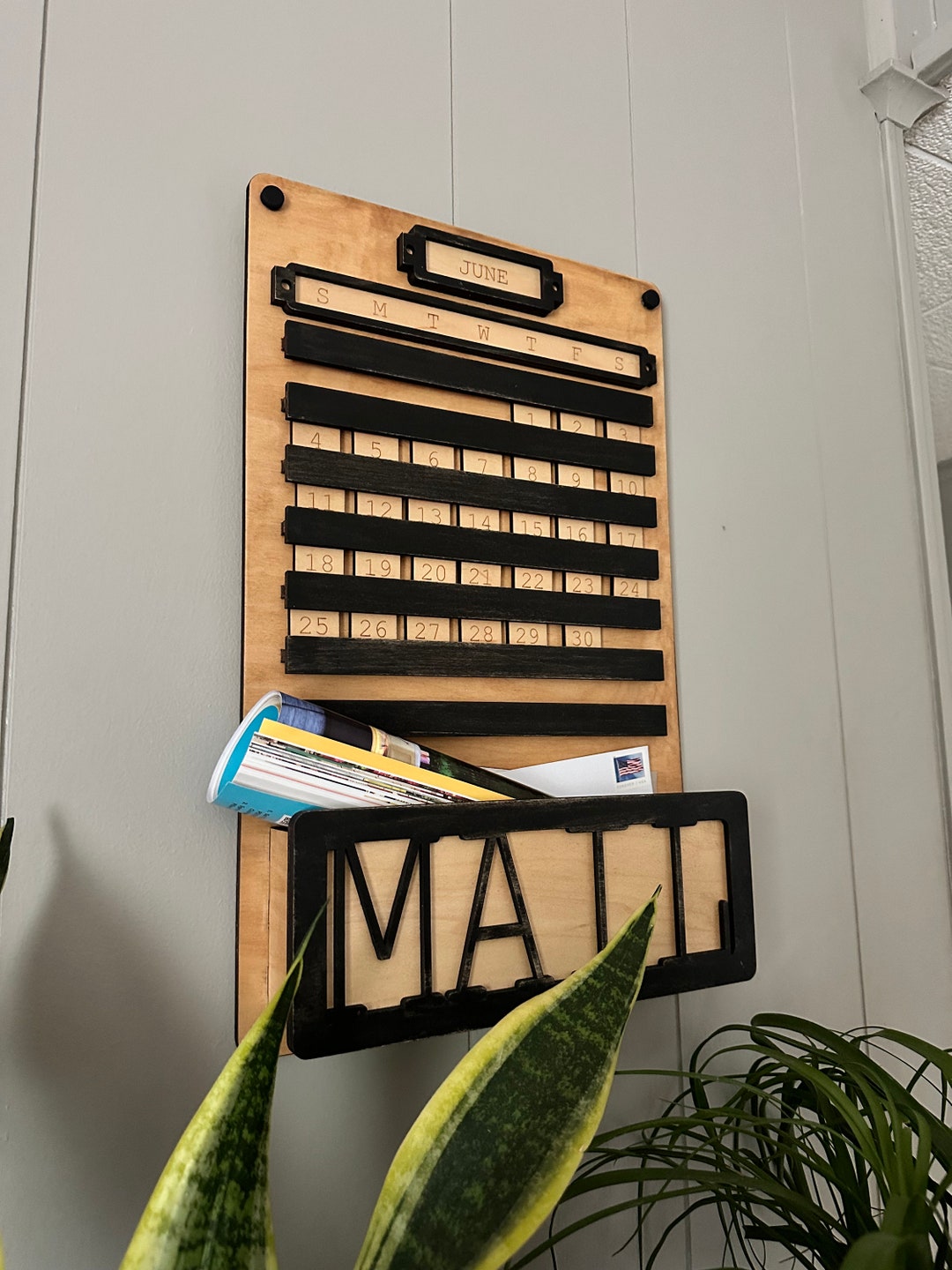 Wall Calendar With Mail Box | Office Decor Wood Perpetual Calendar ...