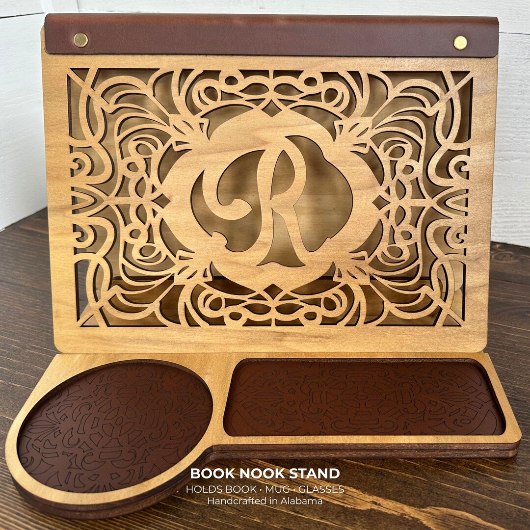 Book Nook Stand – Reading Nook Organizer | Wooden Book Stand With Mug ...