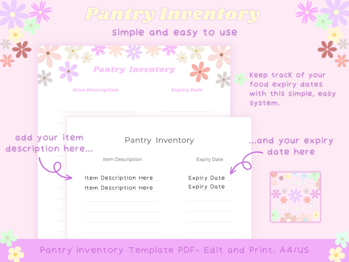 Pantry Inventory Template, Pantry Inventory Editable Printable PDF ...