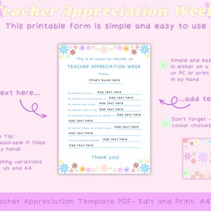 Teacher Appreciation Week All About My Teacher Questionnaire, Printable ...