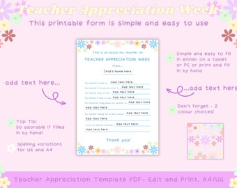 Teacher Appreciation Week All About My Teacher Questionnaire Printable ...