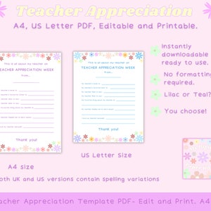 Teacher Appreciation Week All About My Teacher Questionnaire, Printable ...