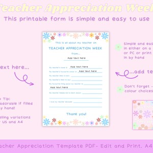 Teacher Appreciation Week All About My Teacher Questionnaire, Printable ...