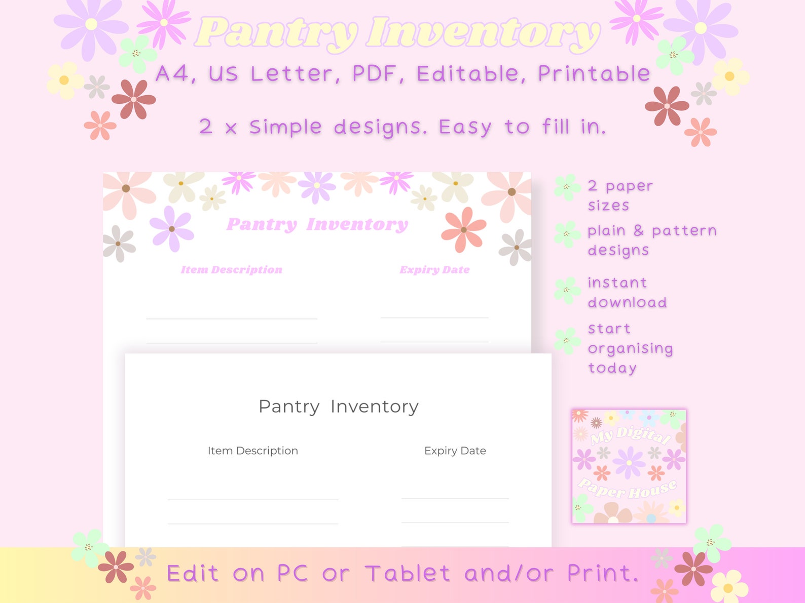 Pantry Inventory Template, Pantry Inventory Editable Printable PDF ...