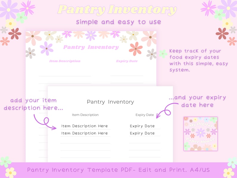 Pantry Inventory Template, Pantry Inventory Editable Printable PDF ...