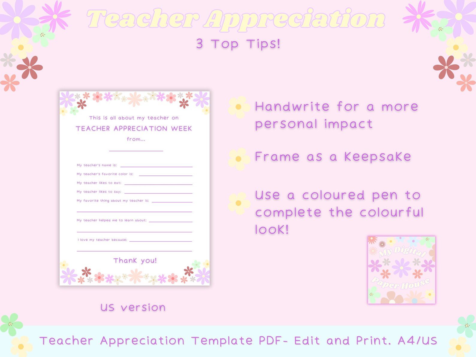 Teacher Appreciation Week All About My Teacher Questionnaire, Printable ...