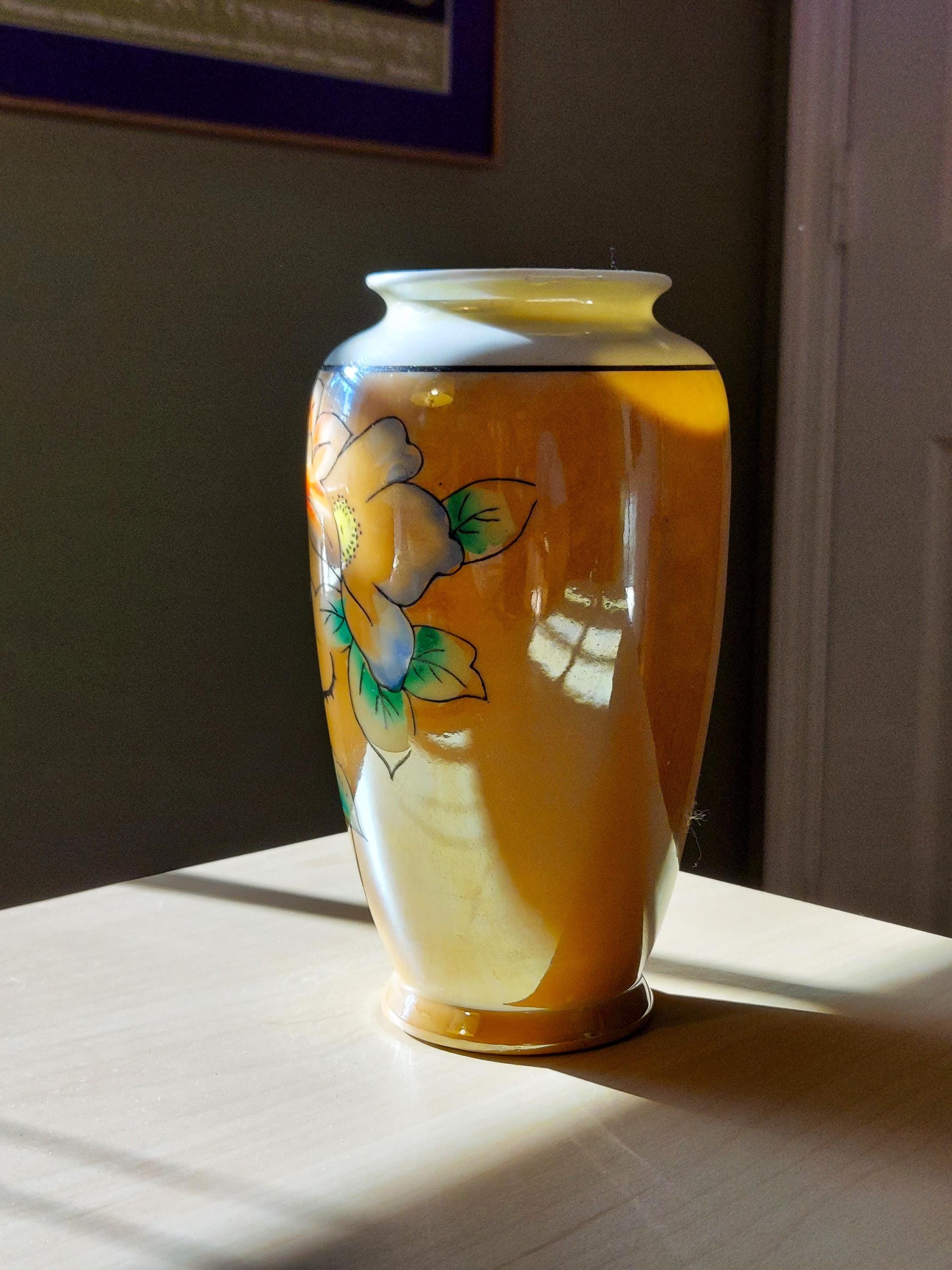 Vintage Peach Lusterware Porcelain Vase - Etsy