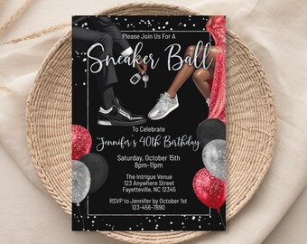 Sneaker Ball Invitation Red Black Gold Birthday Party Invite, DIY ...