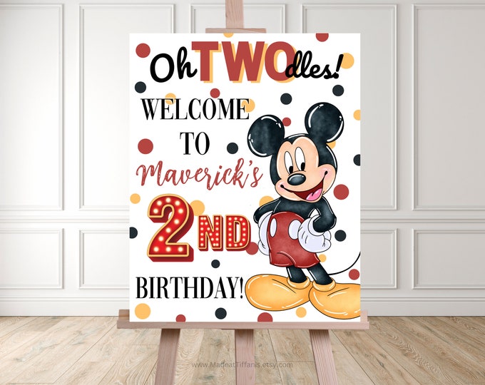 EDITABLE Oh Twodles! Mickey Mouse Birthday Welcome Sign, 2nd Bday ...