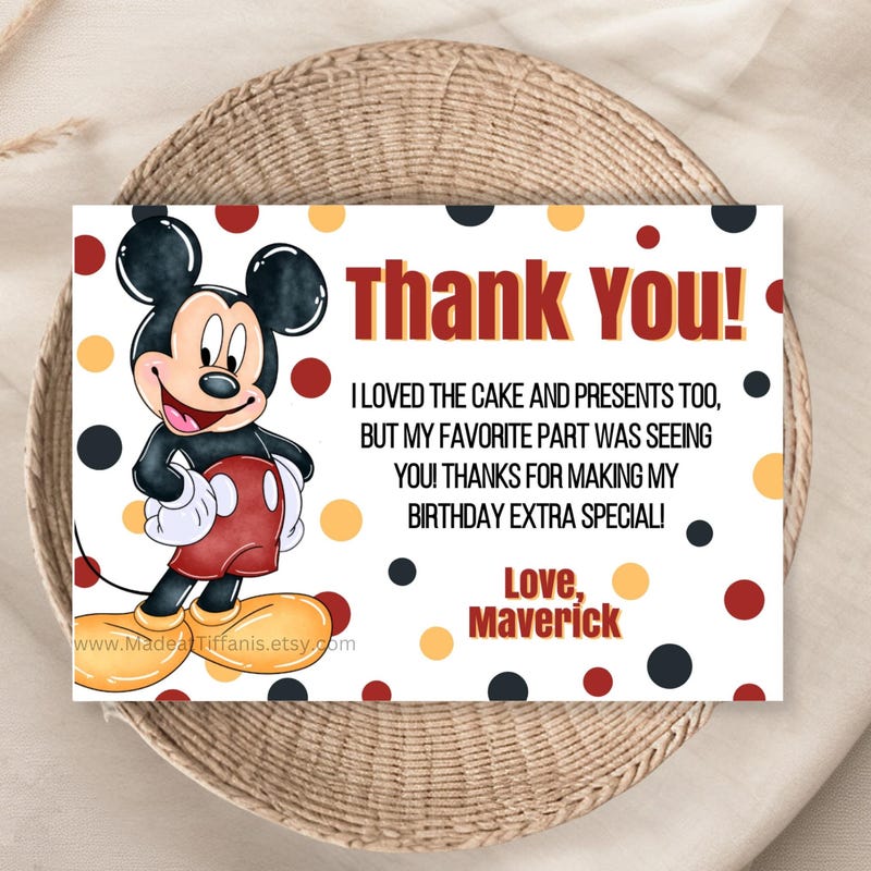 Mickey Mouse Thank You Cards - Etsy