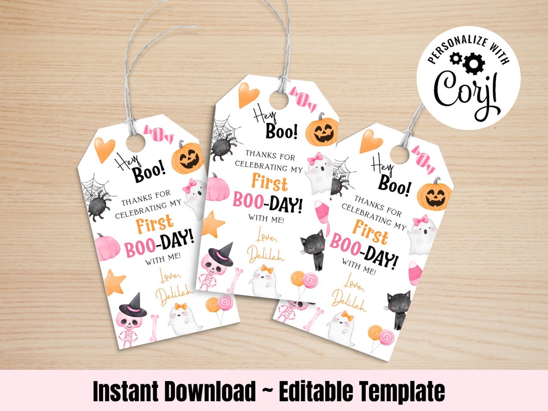 EDITABLE Cute Halloween Boo-day Gift Tags, Party Favor Tags, Birthday ...