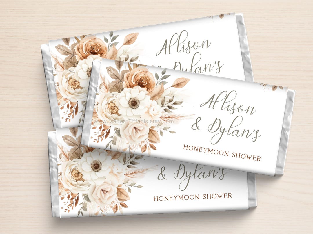 EDITABLE Boho Honeymoon Fund Chocolate Wrapper, Rustic Floral, Bohemian ...