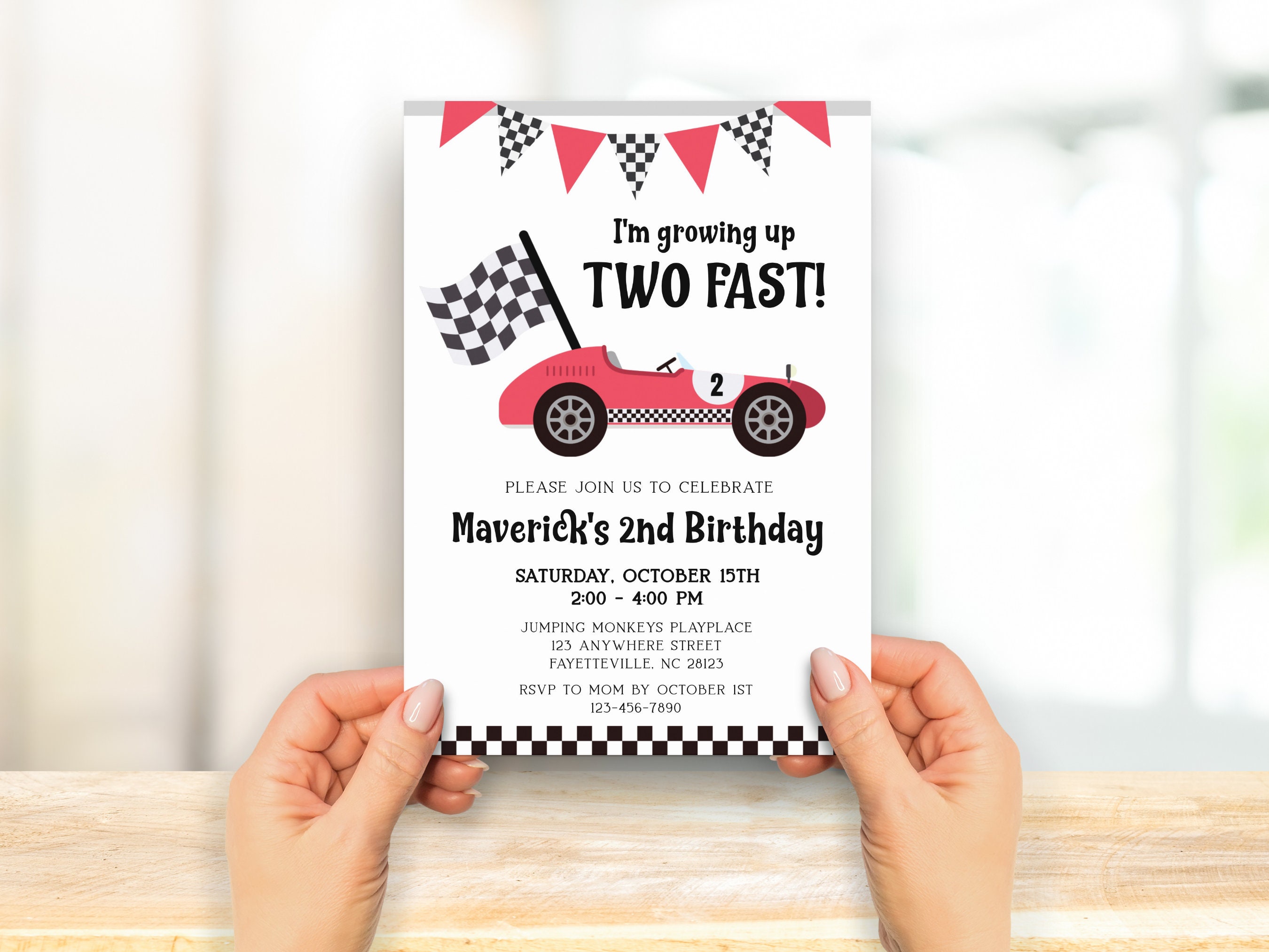 Editable Race Car Birthday Invitation for 2 Year Old, Growing up Two ...